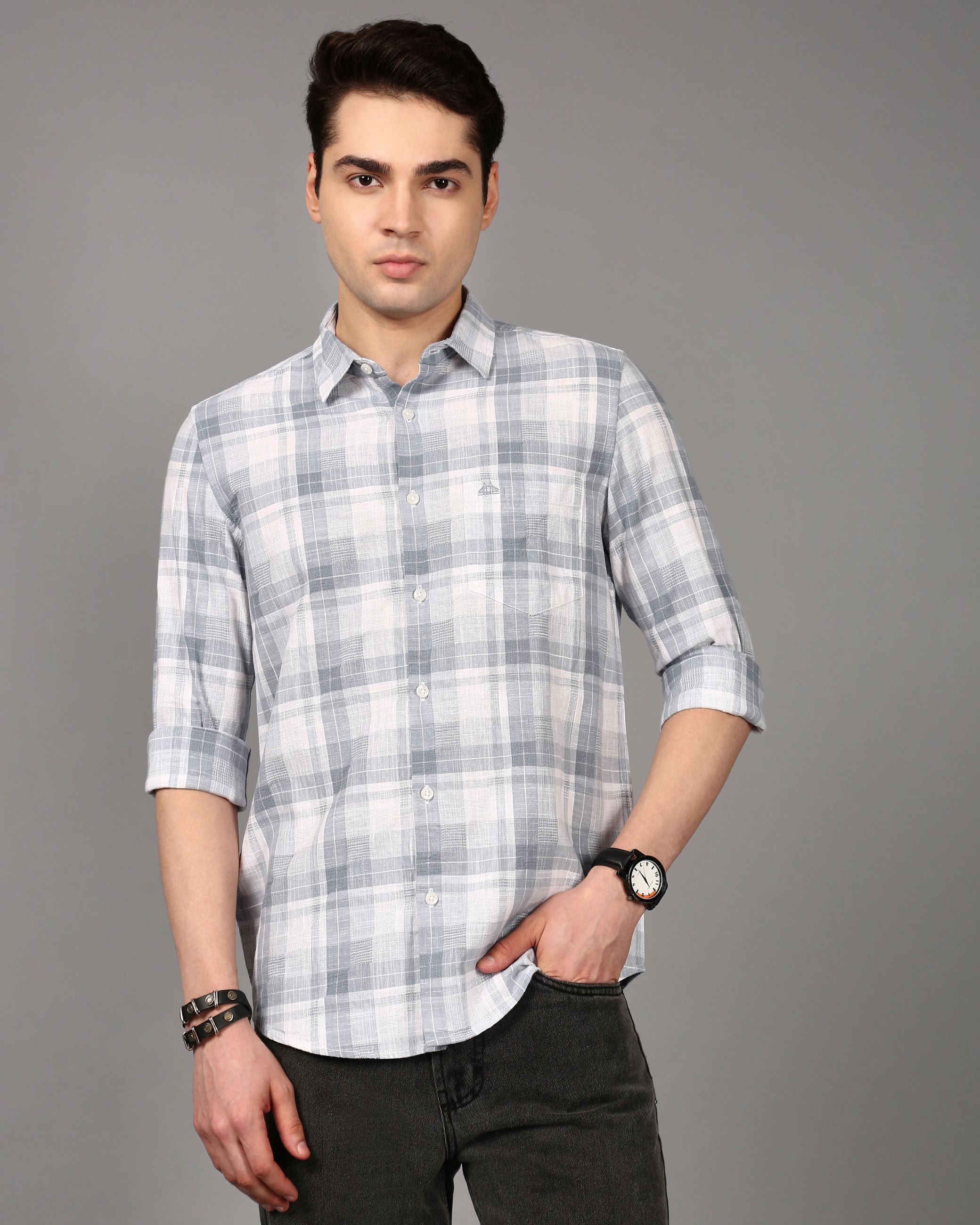 Men Grey Checked Shirt – FYVA