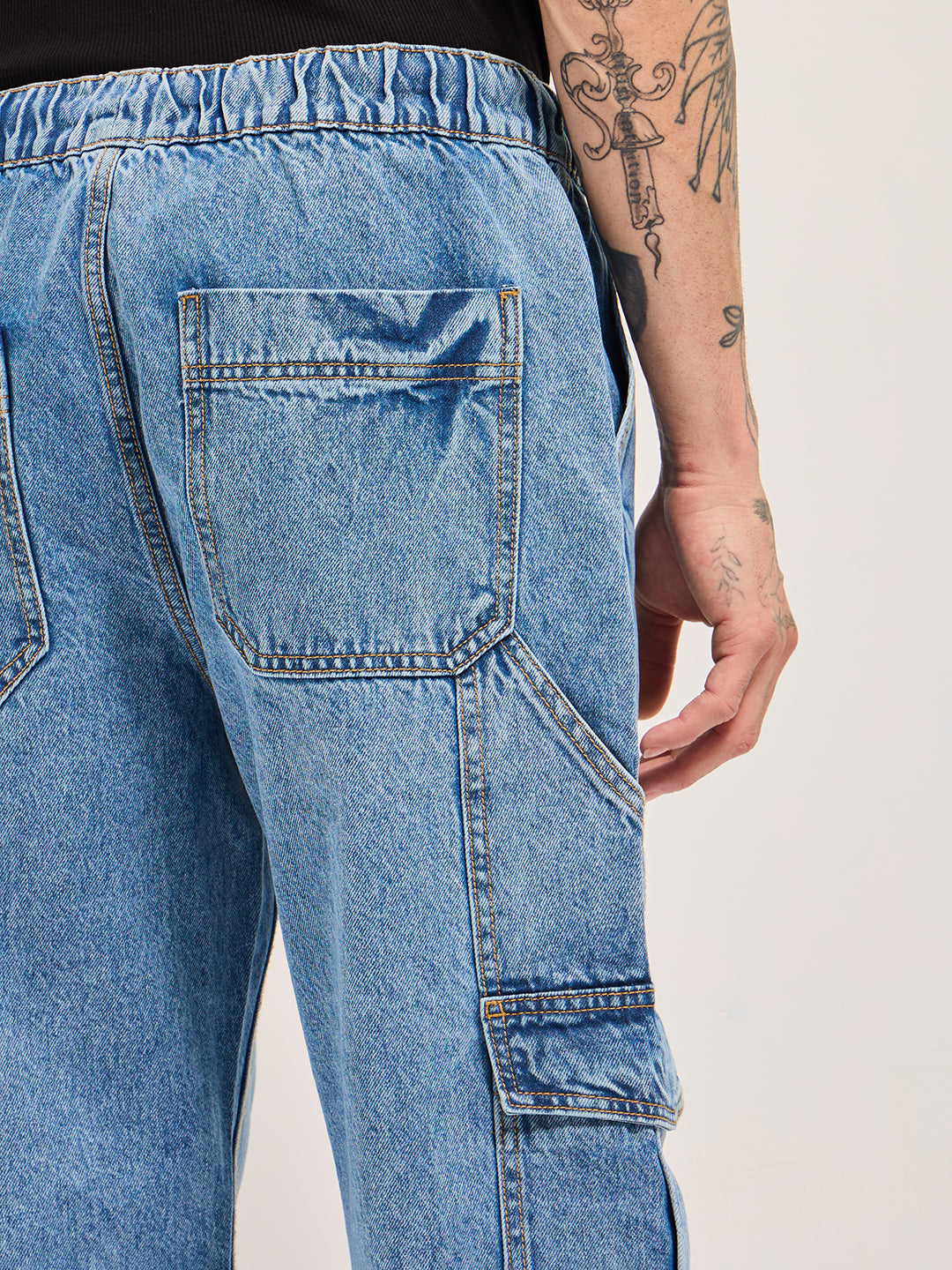 Men BlueMid Fade Mid-Rise Baggy Fit Cargo Jeans – FYVA