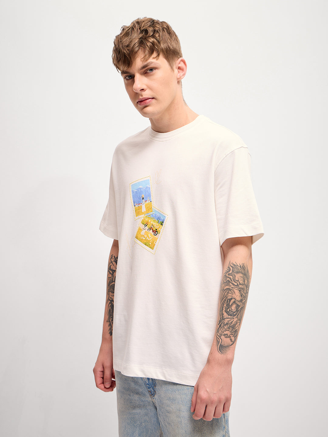 Men White Digital print Crew Neck T-Shirt – FYVA