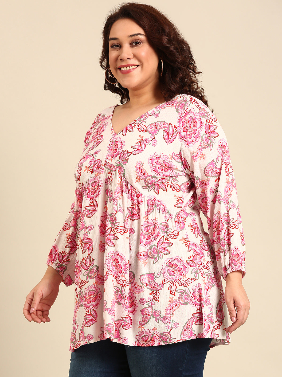 Women White Floral Printed Tunic – FYVA